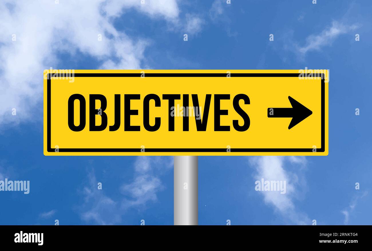 Objectives road sign on blue sky background Stock Photo - Alamy