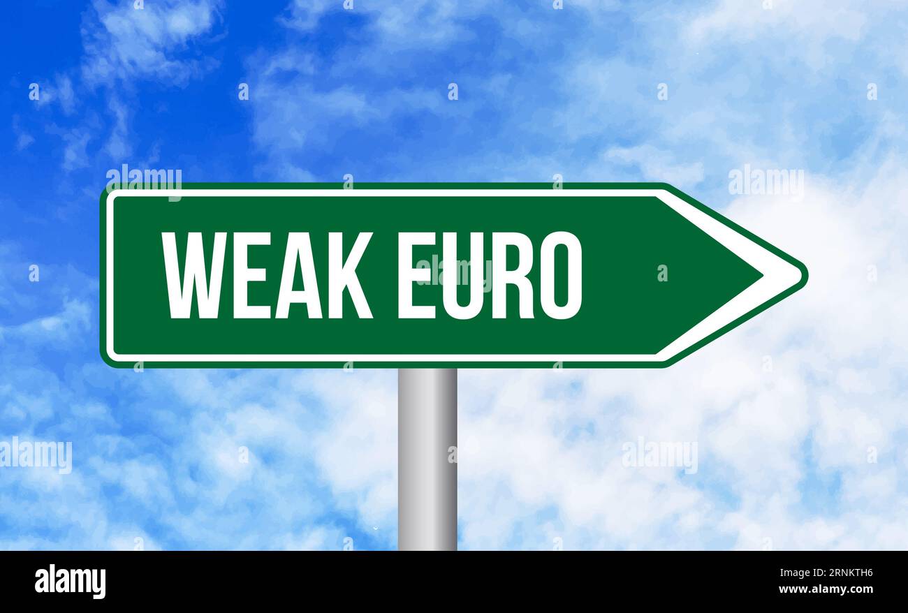 Weak euro road sign on sky background Stock Photo - Alamy