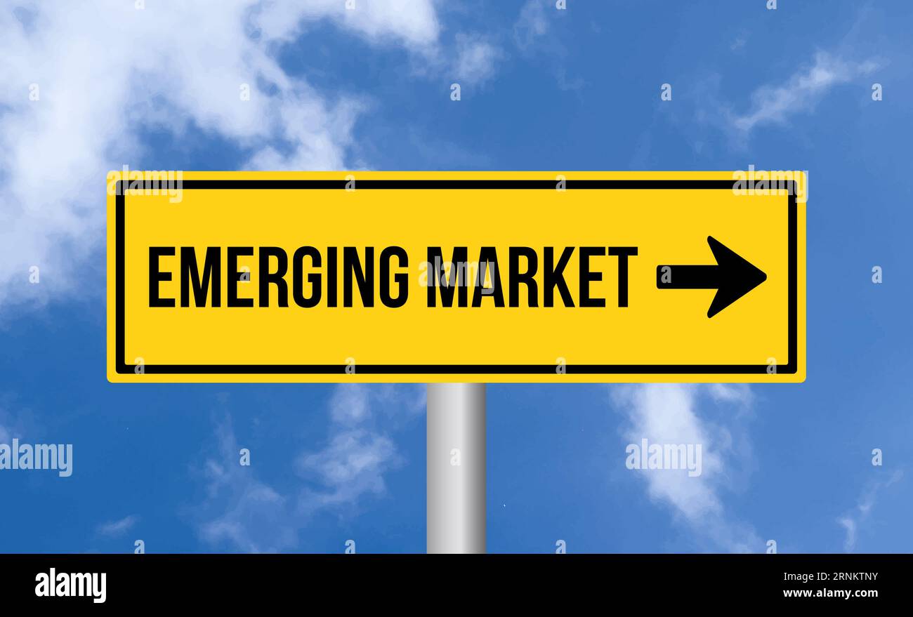 Emerging market road sign on cloudy sky background Stock Photo - Alamy