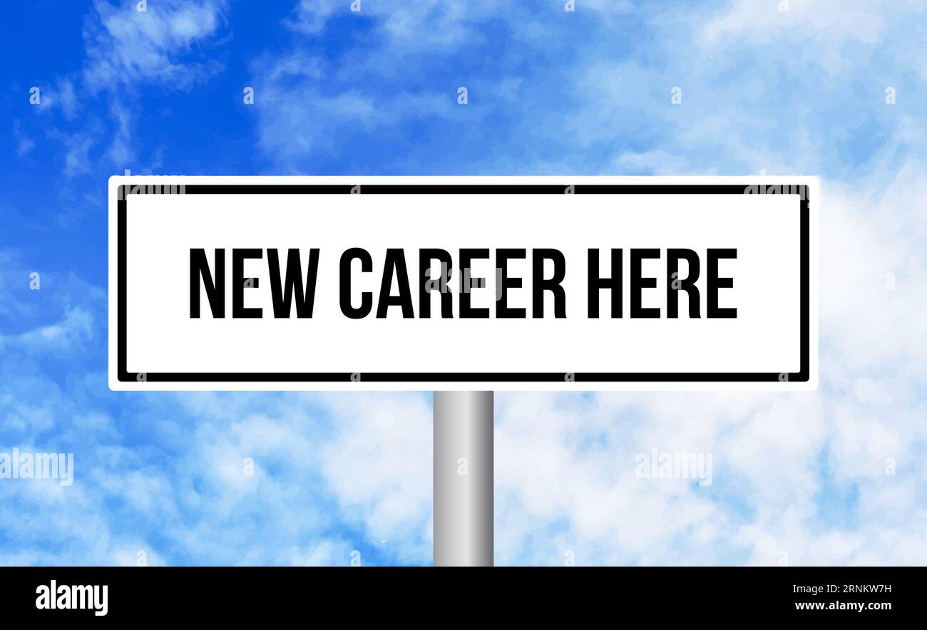 New career here road sign on blue sky background Stock Photo - Alamy