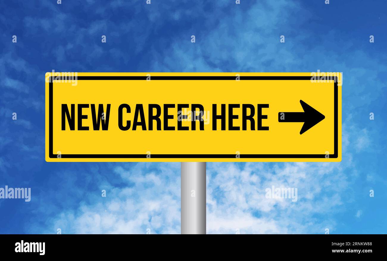 New career here road sign on blue sky background Stock Photo - Alamy