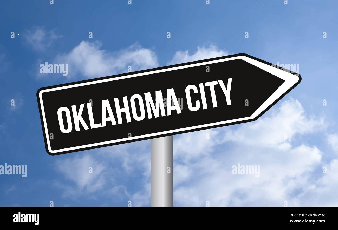 Oklahoma city road sign on sky background Stock Photo - Alamy