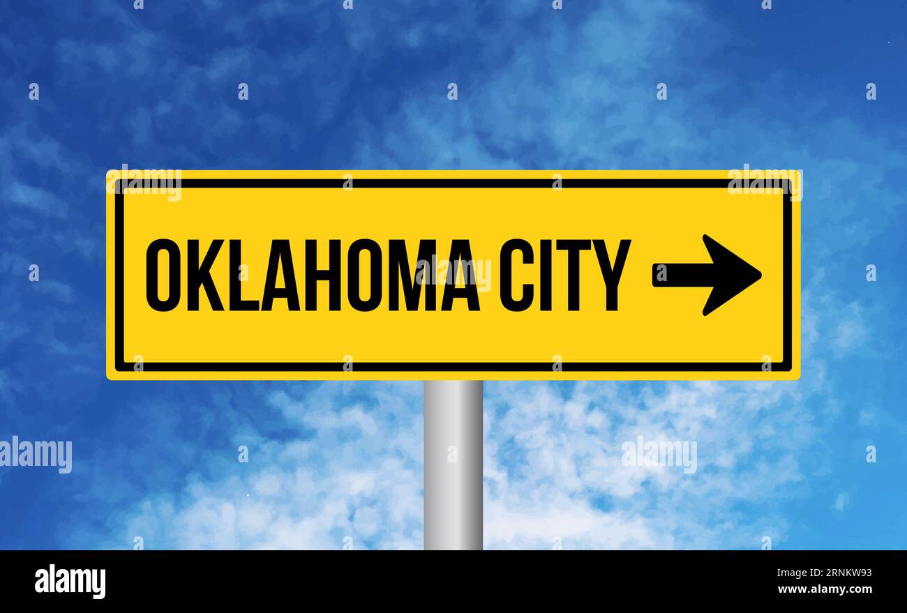 Oklahoma city road sign on sky background Stock Photo - Alamy