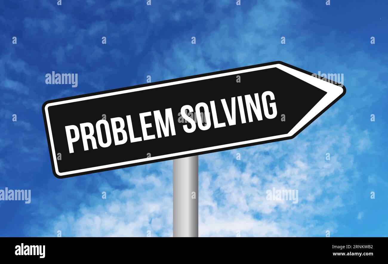 Problem solving road sign on blue sky background Stock Photo - Alamy