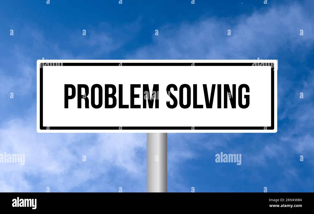 Problem solving road sign on blue sky background Stock Photo - Alamy