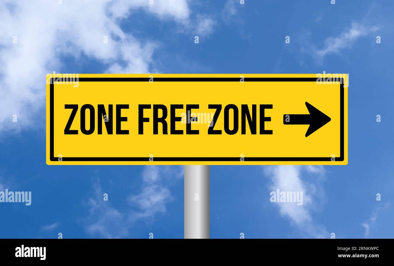 Zone free zone road sign on sky background Stock Photo - Alamy