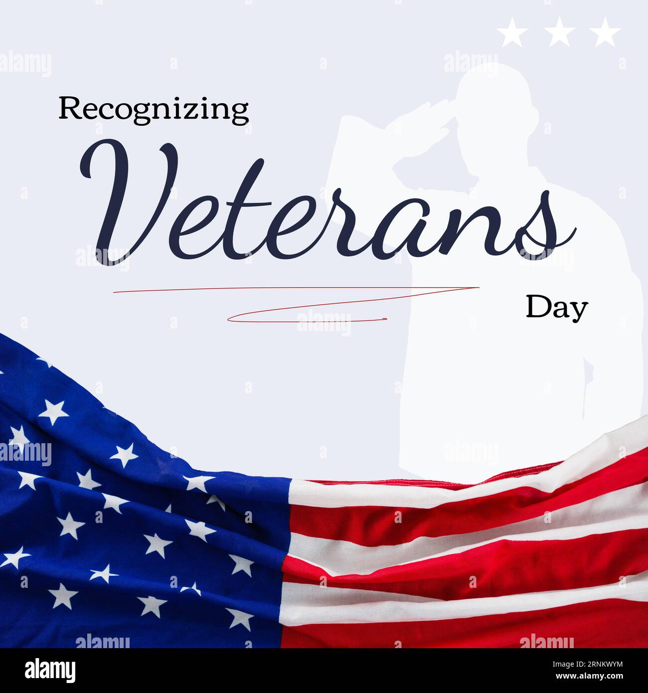 Composite of recognizing veterans day text over soldier saluting and ...