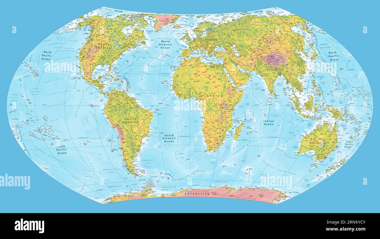 Detailed physical world map Wagner VII projection Stock Vector Image ...