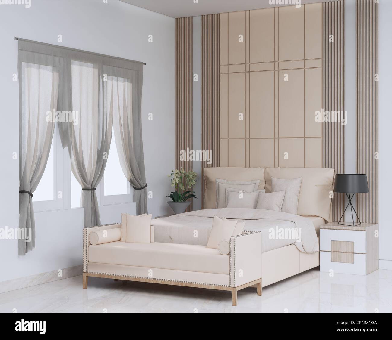 bedroom, wardrobe, marble floor, wall, curtail, daybed, sofa, white ...