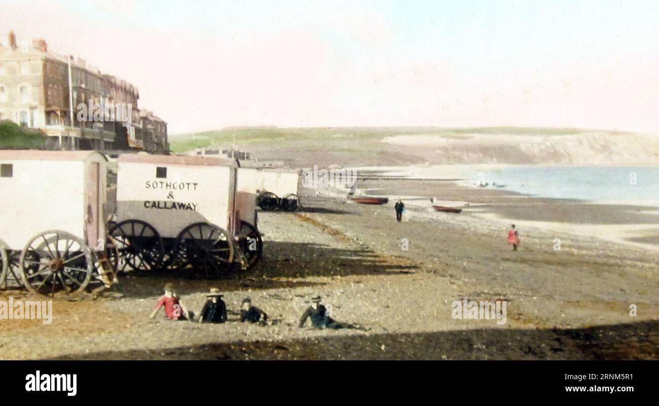 Bathing machines, Sandown Bay, Isle of Wight, Victorian period Stock ...