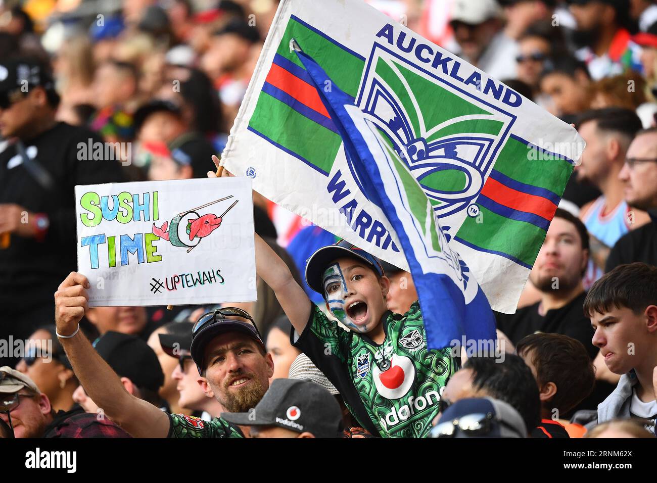 Brisbane, Australia. 02nd Sep, 2023. Warriors fans cheer during the NRL ...