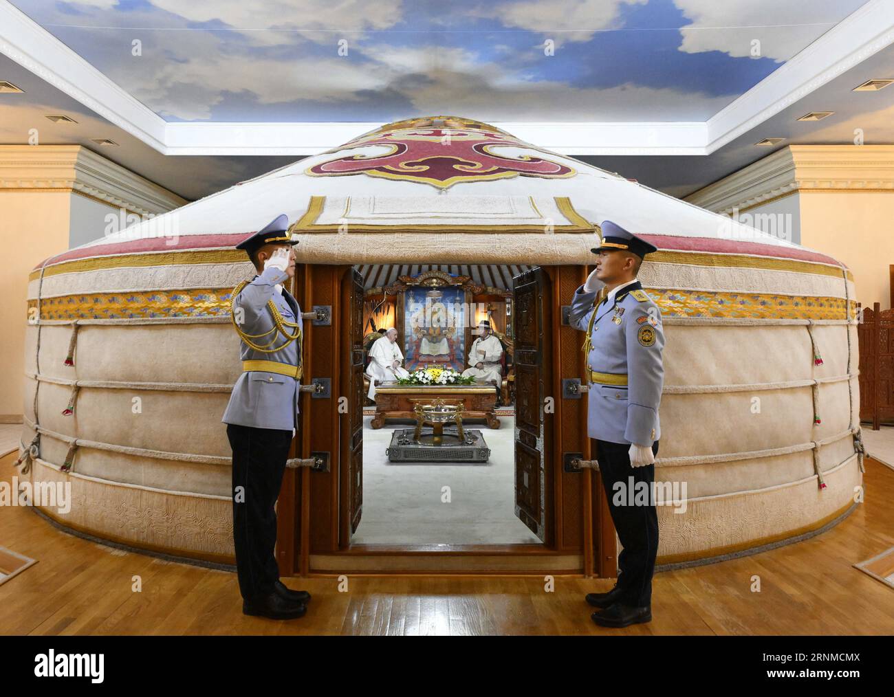 Ulaanbataar, Mongolia. 02nd Sep, 2023. Pope Francis is welcomed by ...