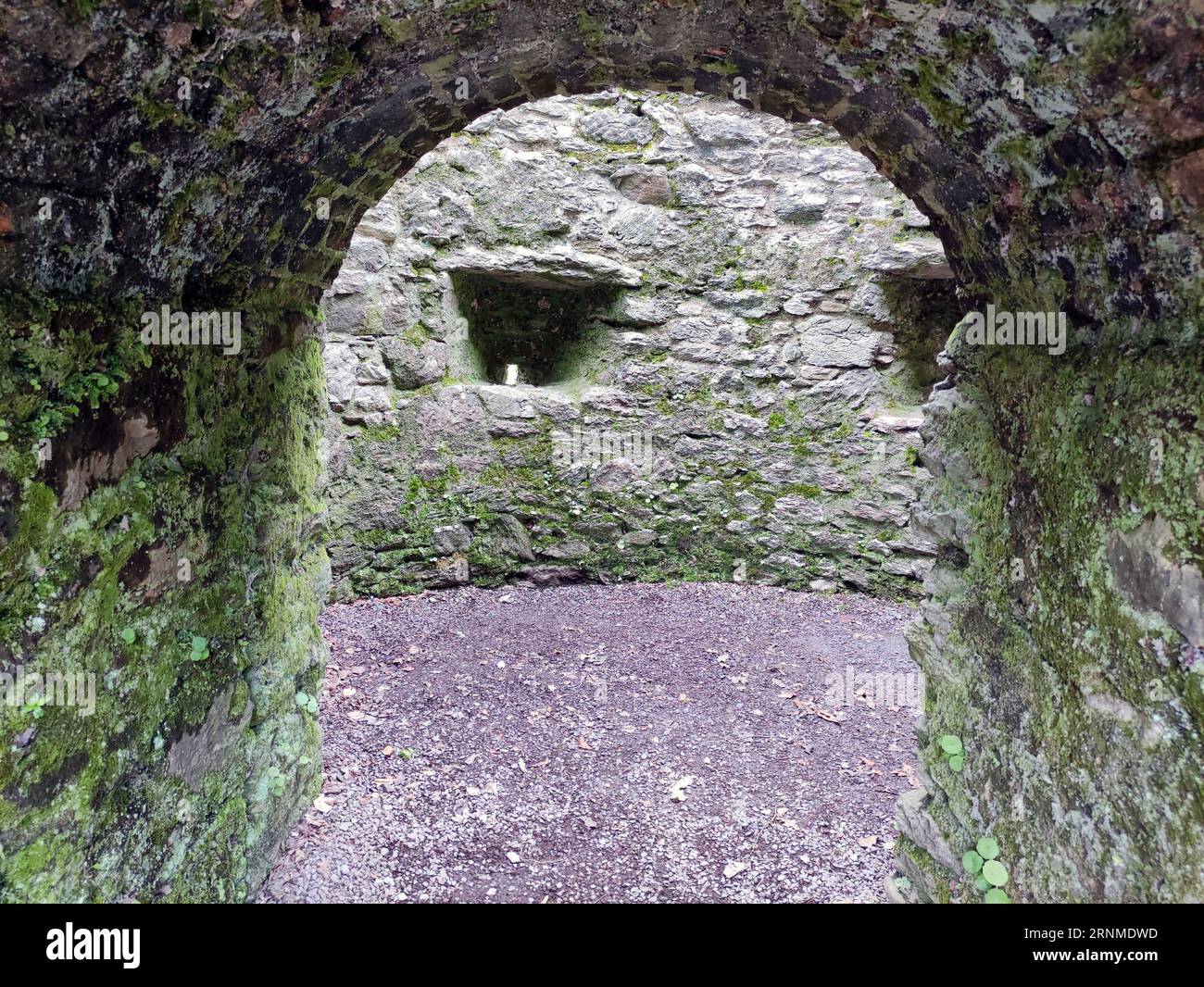 Stone arch of old celtic fortress, a Blarney castle in Ireland, rocks ...