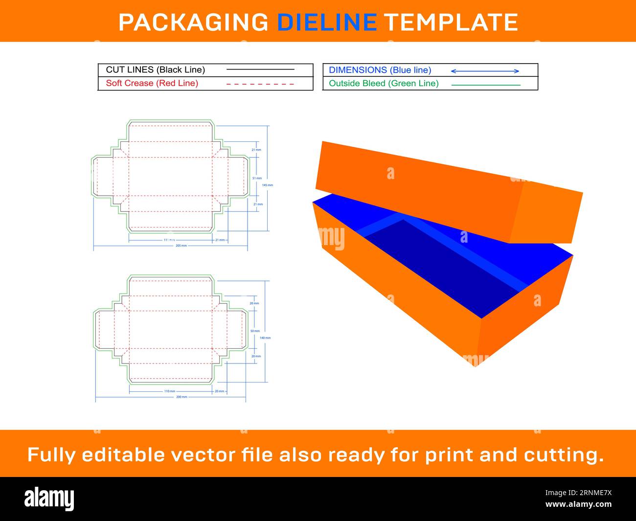 Rectangle Box with Lid Dieline Template Stock Vector Image & Art - Alamy