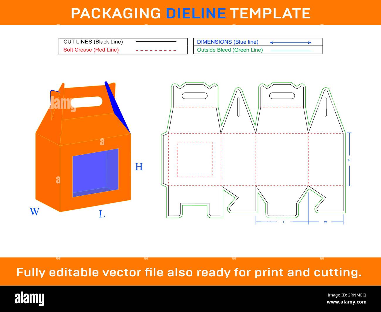 Large Gable Box, With window, Box With Handle, Die line Template, SVG ...