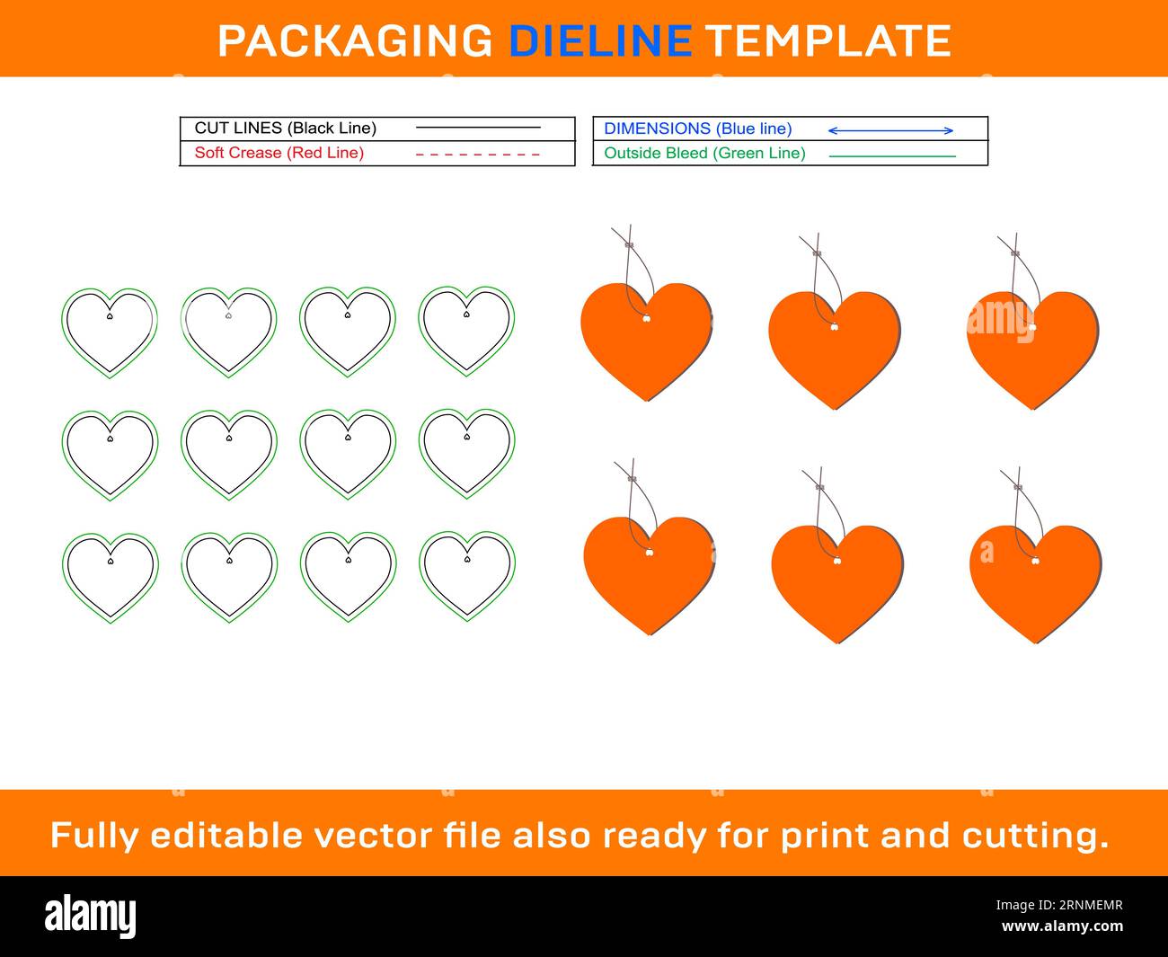 Heart Gift Tag Die line Template, SVG, EPS, PDF, DXF, Ai, PNG, JPEG ...