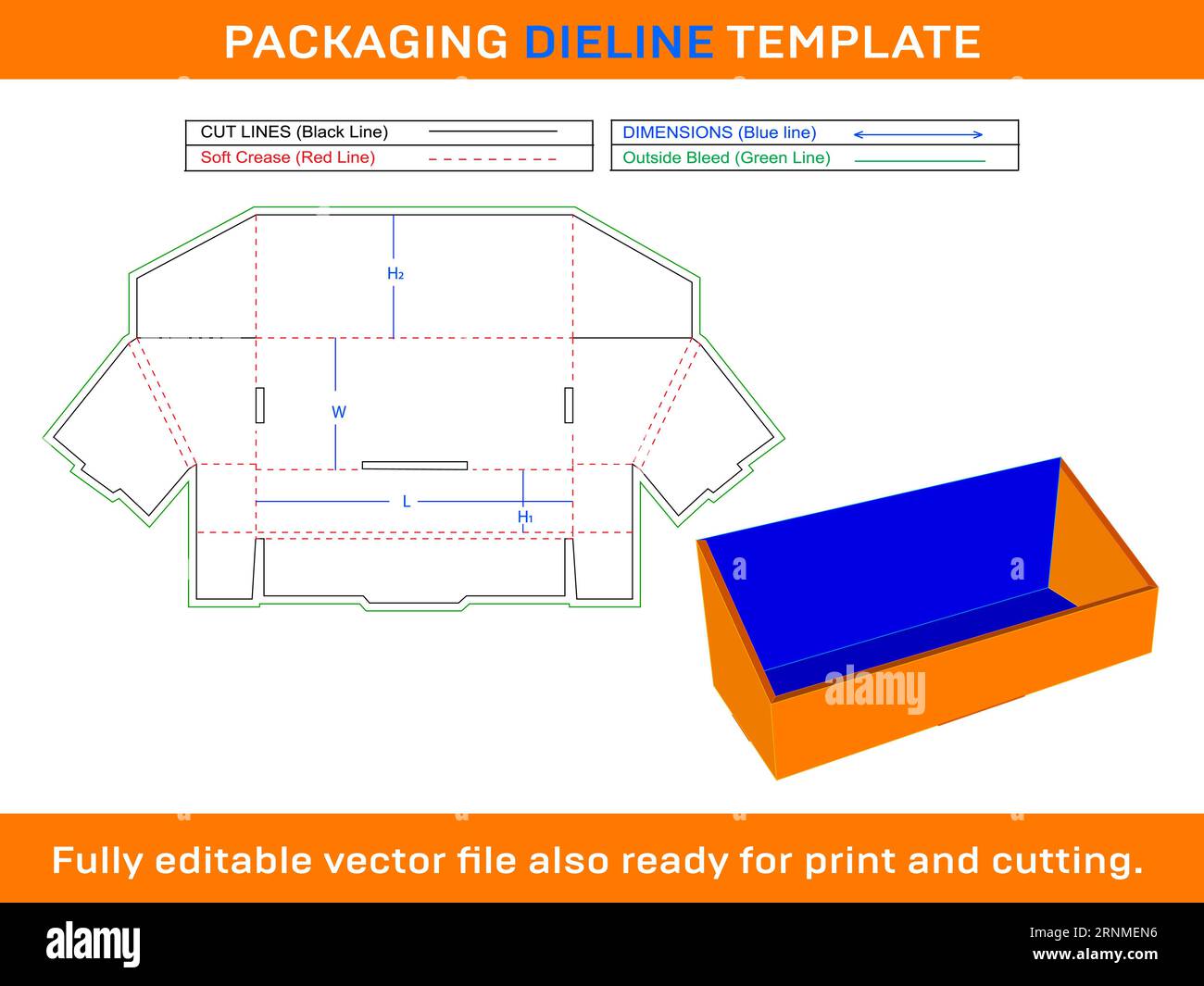 Angled side box with header slots box die line template SVG, Ai, EPS ...