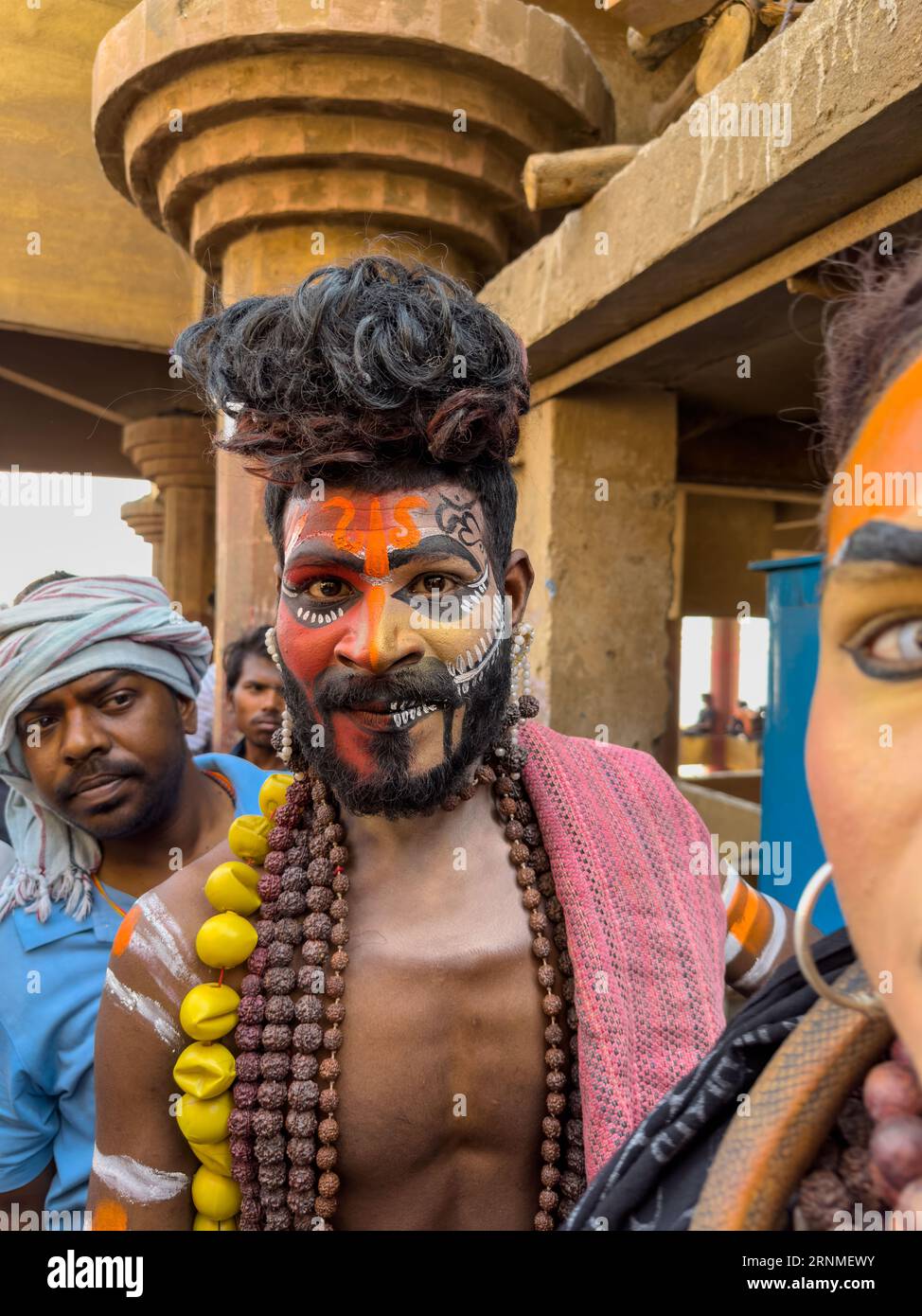 Masan Holi, Portrait of an male artist with painted face act as lord ...