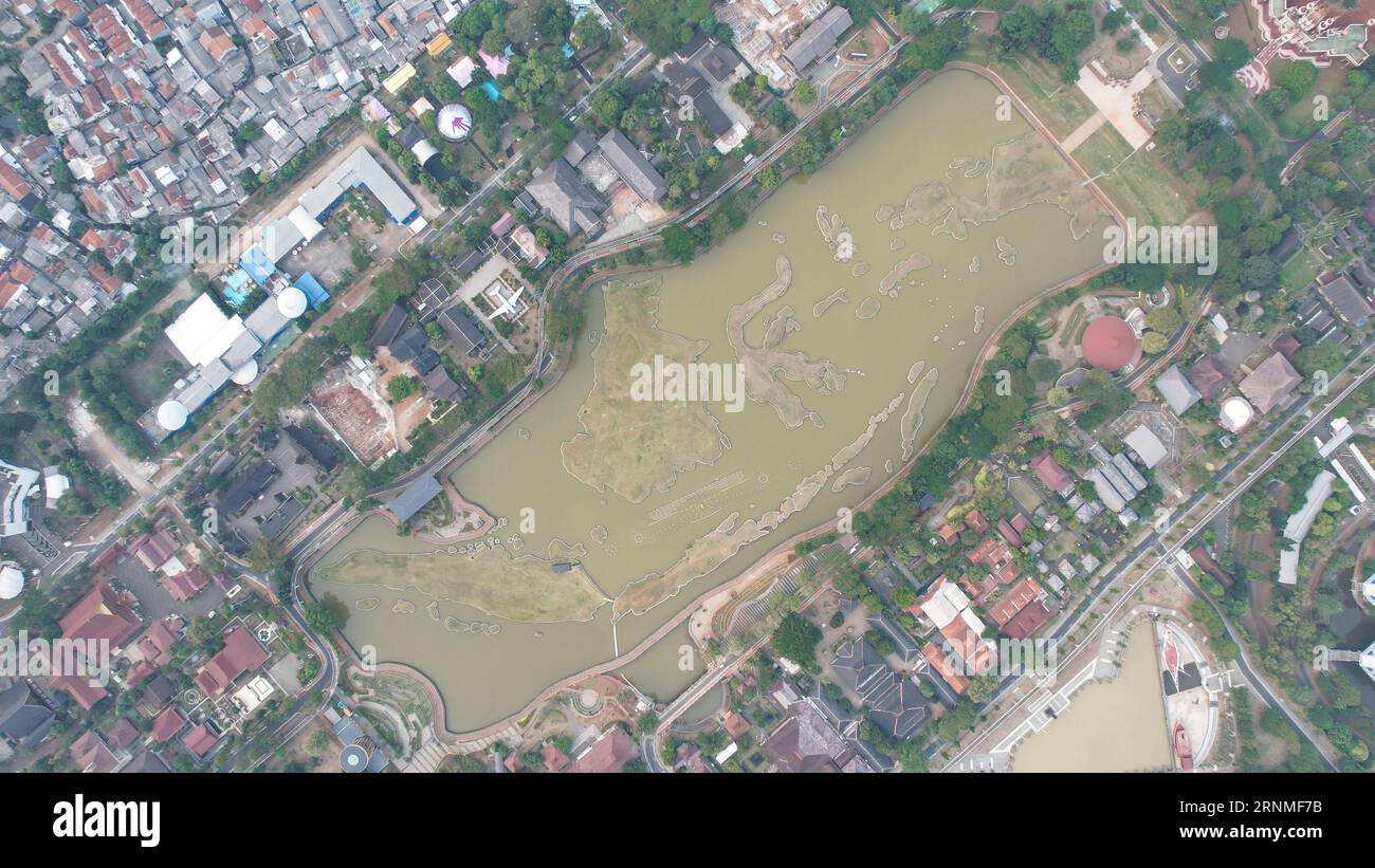 Aerial View of the Miniature of Indonesia Map, Taman Mini Indonesia ...