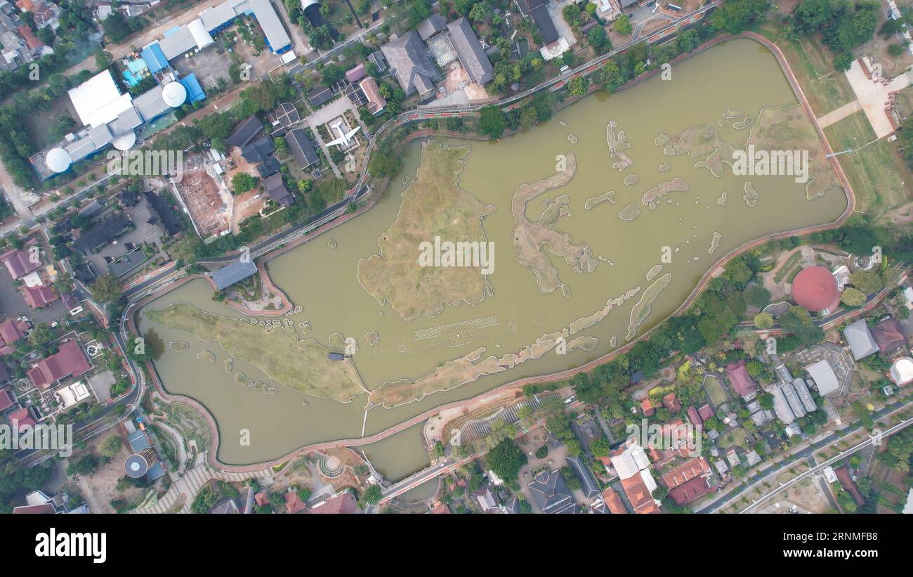 Aerial View of the Miniature of Indonesia Map, Taman Mini Indonesia ...