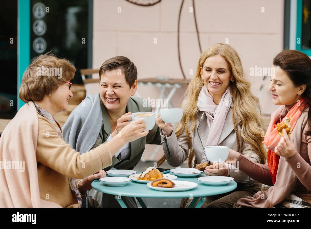 group of lovely middle age senior mature women girlfriends meeting for ...