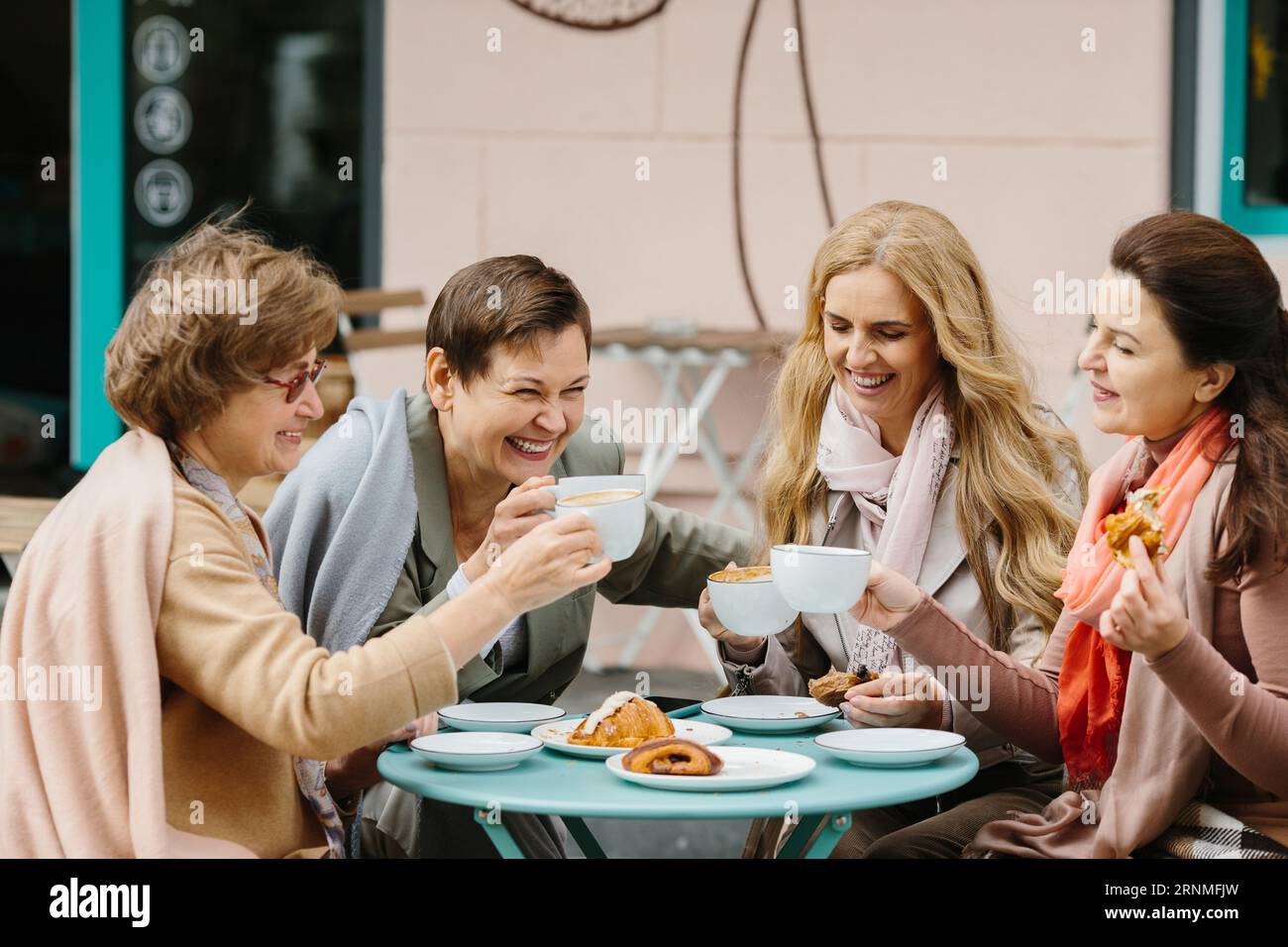 group of lovely middle age senior mature women girlfriends meeting for ...