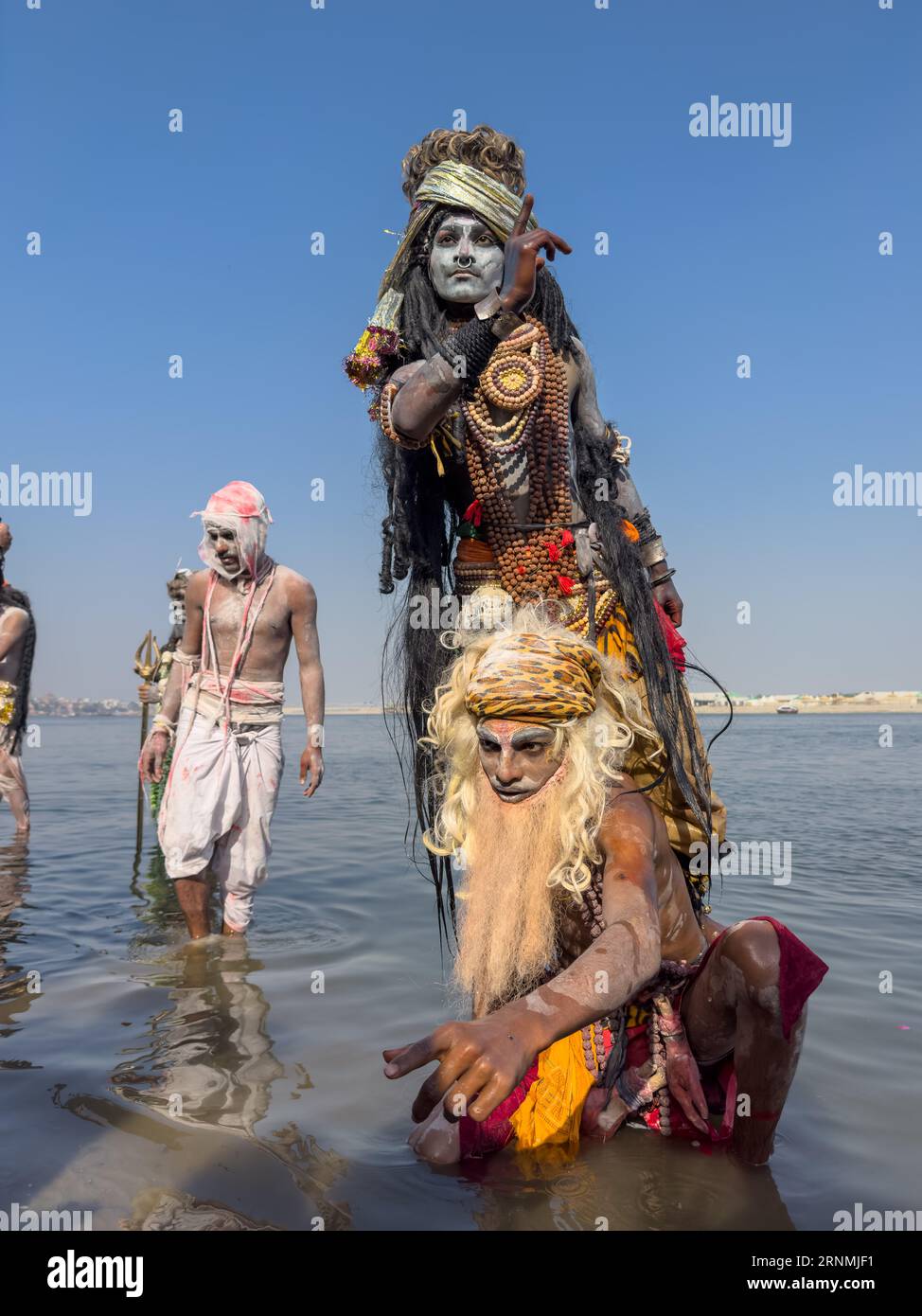 Masan Holi, Portrait of an male artist with painted face act as lord ...