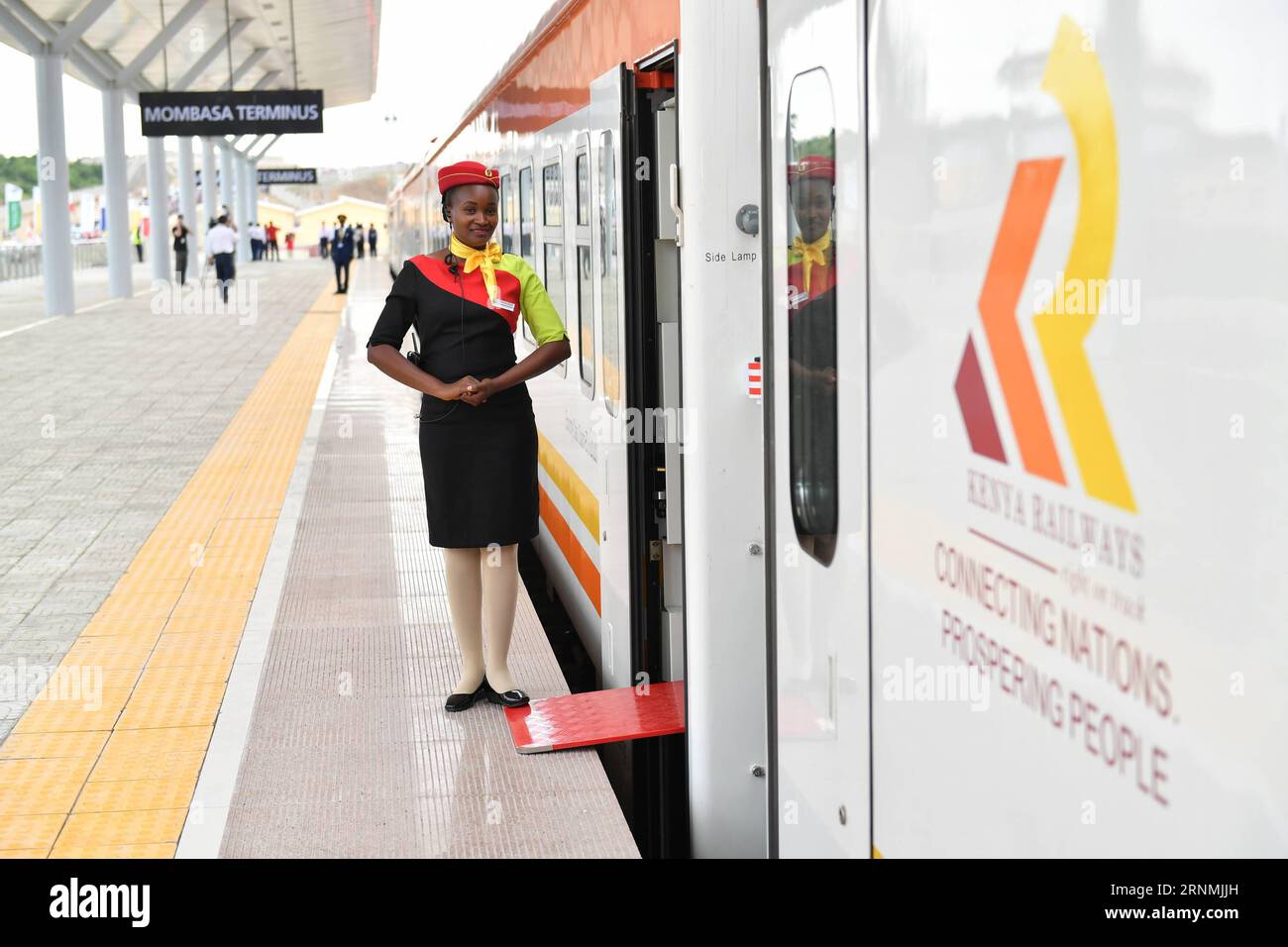 (170531) -- MOMBASA, May 31, 2017 -- A train crew member waits for ...