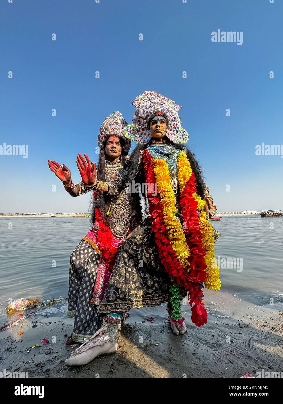 Masan Holi, Portrait of an male artist with painted face act as lord ...