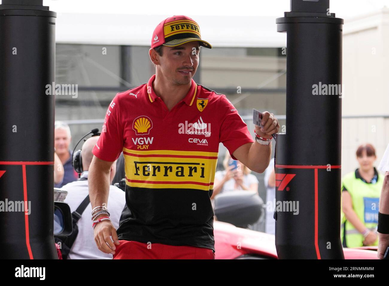 Ferrari driver Charles Leclerc of Monaco arrives at the Monza racetrack ...