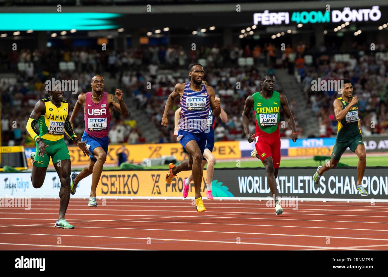 Antonio Watson of Jamaica, Matthew Hudson-Smith of GB & NI and Kirani James of Grenada competing ...