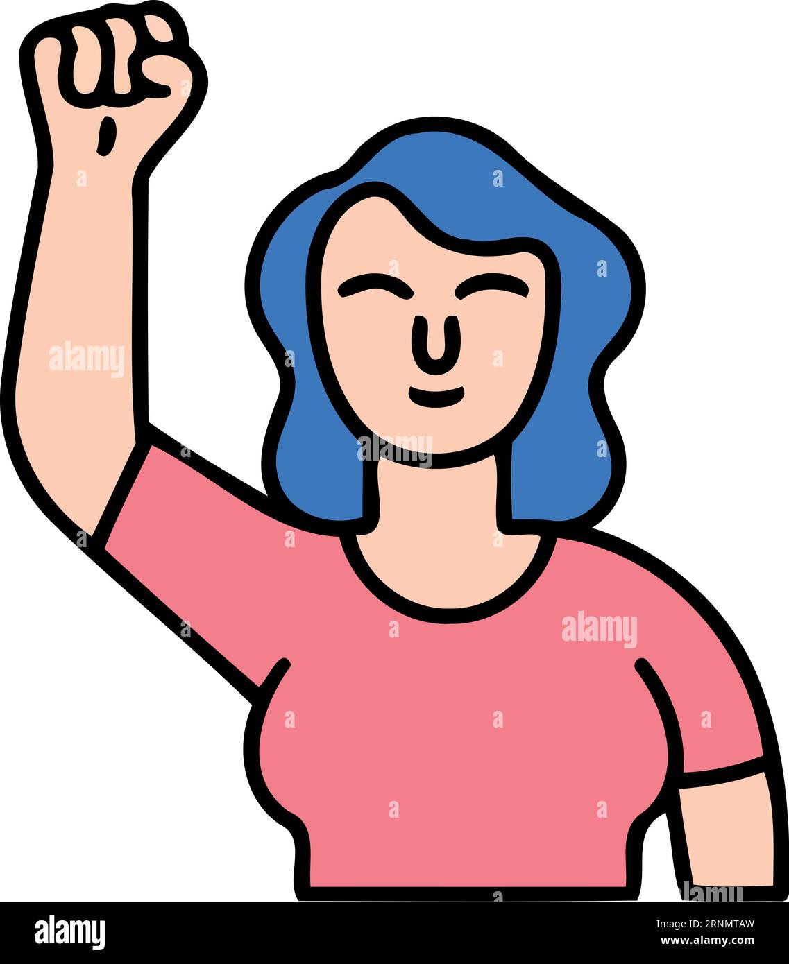 person white woman with blue hair raised clenched fist minimalistic ...