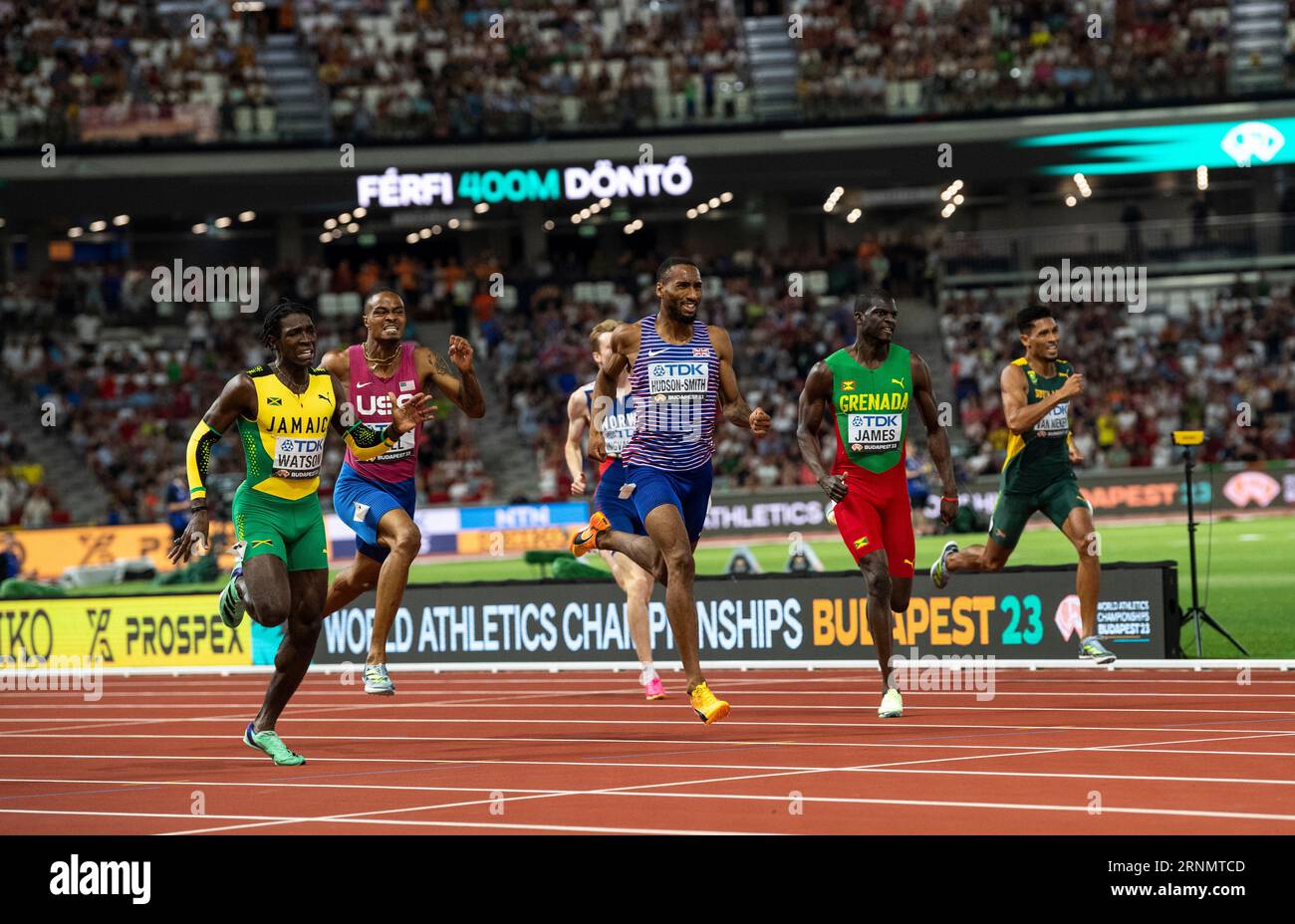 Antonio Watson of Jamaica, Matthew Hudson-Smith of GB & NI and Kirani James of Grenada competing ...