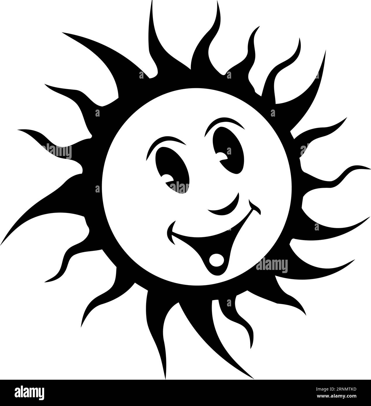 smiling sun character black and white minimalistic vector illustration ...