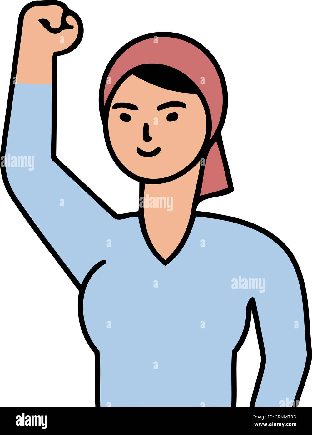 person oriental woman clenched fist raised minimalistic vector ...