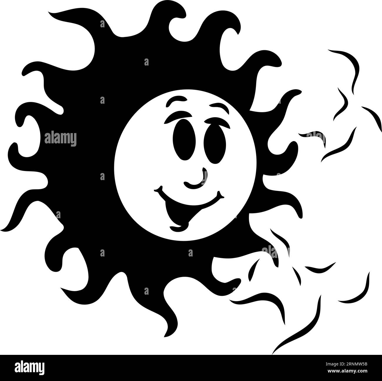 smiling sun character black and white minimalistic vector illustration ...