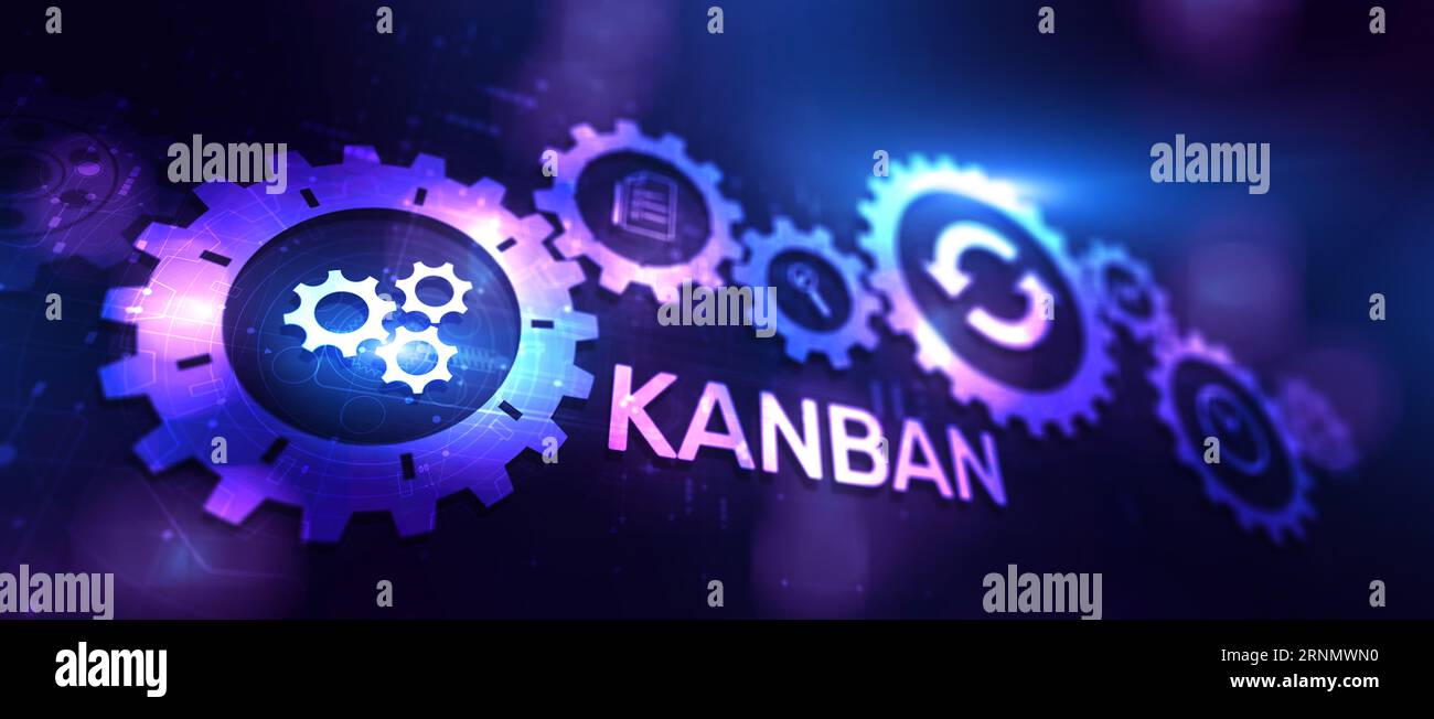 Kanban work flow process management system concept on virtual screen ...