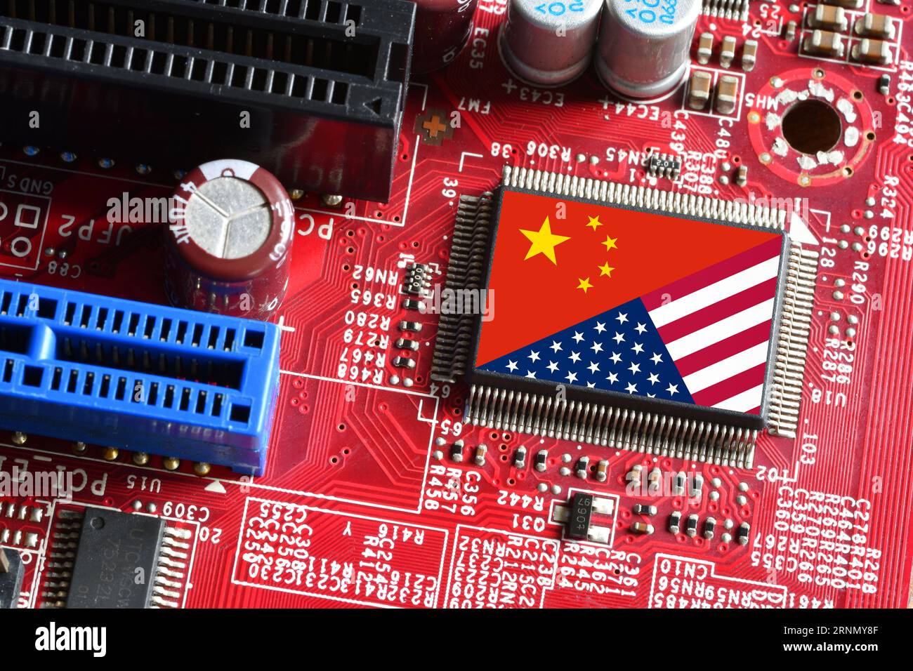 Flag of the Republic of China and the United States on microchip of a ...