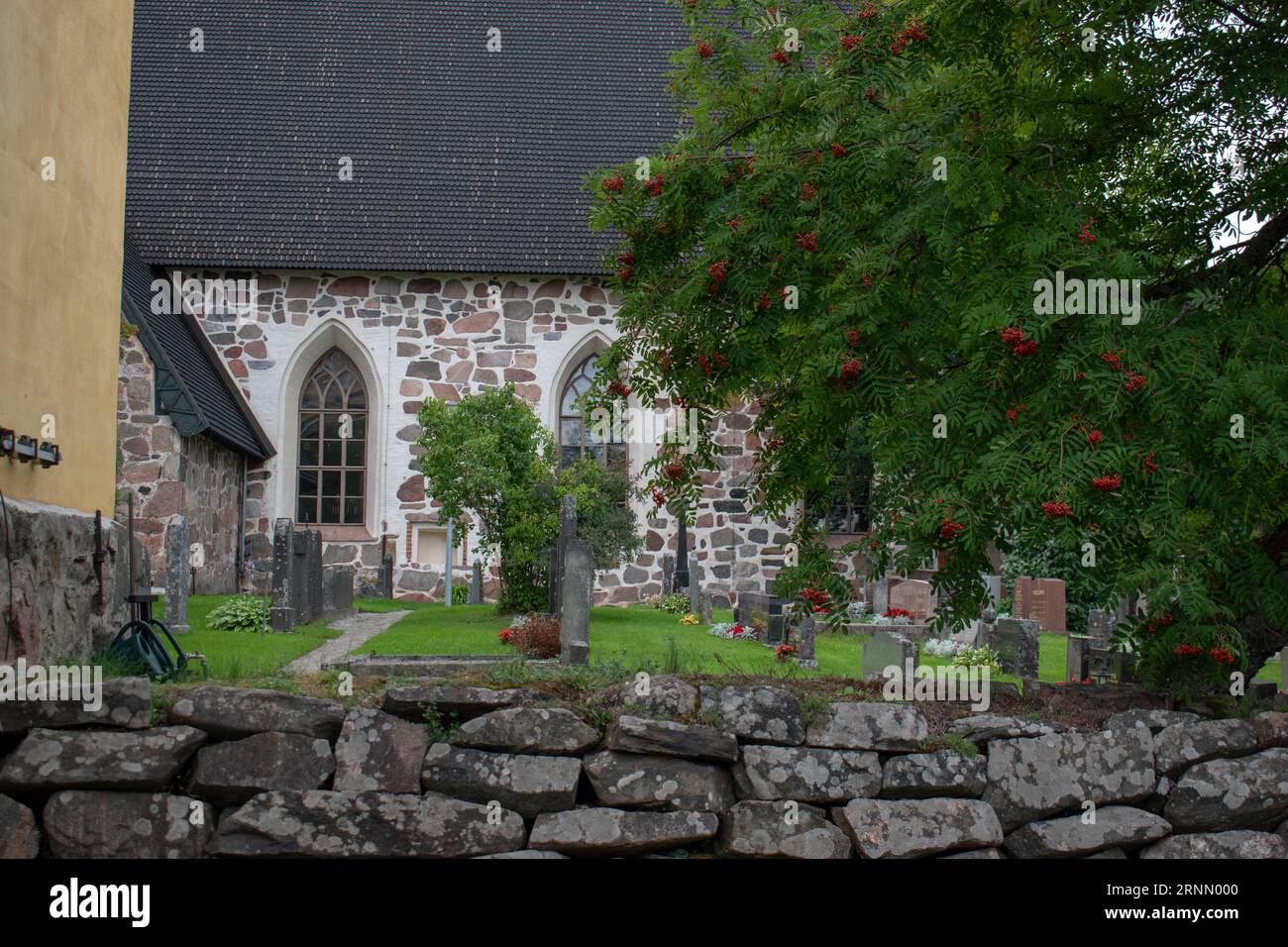 Medieval greystone Church of St. Mary in Hollola (Finnish: Hollolan ...