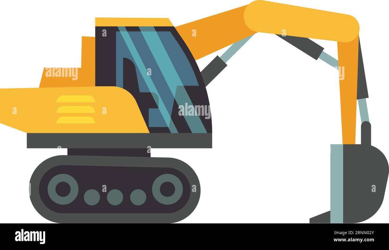 Excavator flat icon. Digging bulldozer side view Stock Vector Image ...