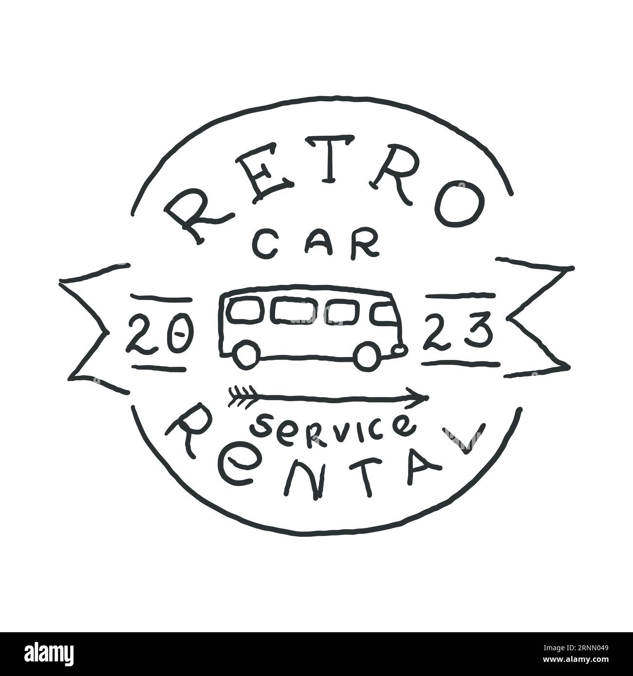 Car Rental Van Vintage Logo Label hand Drawn. Vector Stock Vector Image ...