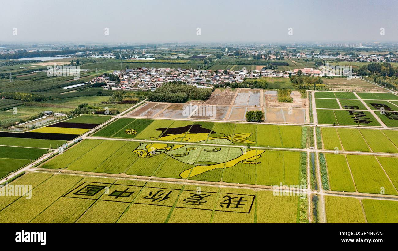 XI'AN, CHINA - SEPTEMBER 2, 2023 - Aerial photo shows a giant cartoon ...