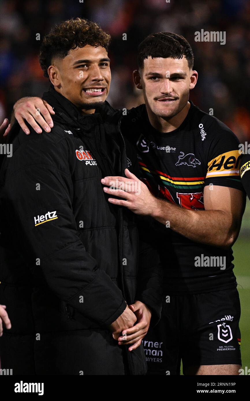 Sydney, Australia. 02nd Sep, 2023. Izack Tago (left) and Nathan Cleary ...