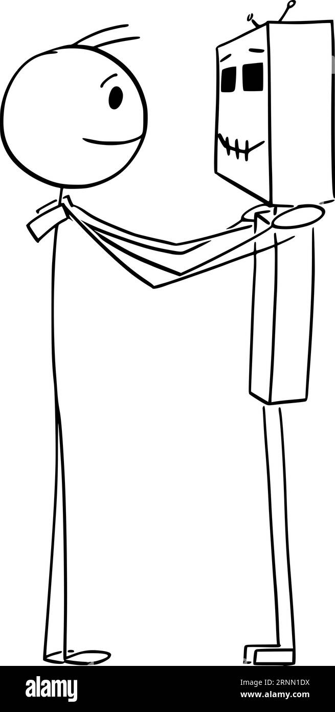 Human Hugs Friendly Robot , Technology and Friendship, Vector Cartoon ...