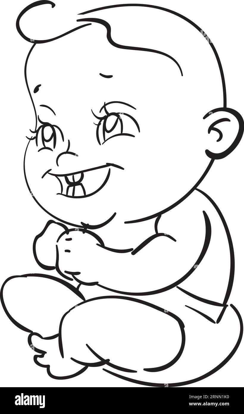 Sitting toddler drawing. Linear baby care symbol Stock Vector Image ...