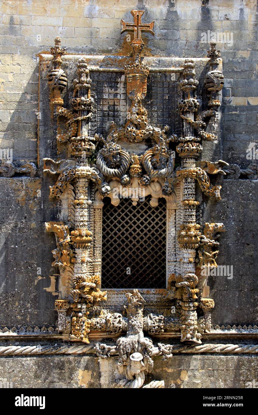Richly sculpted Window of the Chapter House at the Convent of Christ ...