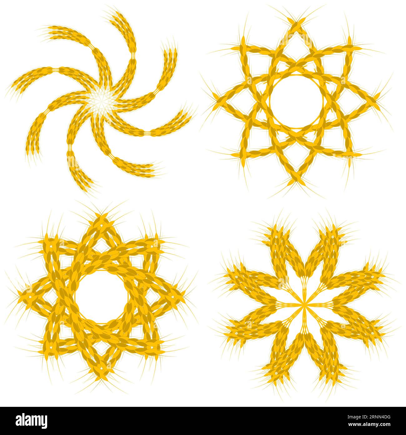 Round wheat wreaths and ornament set. Different design and templates ...