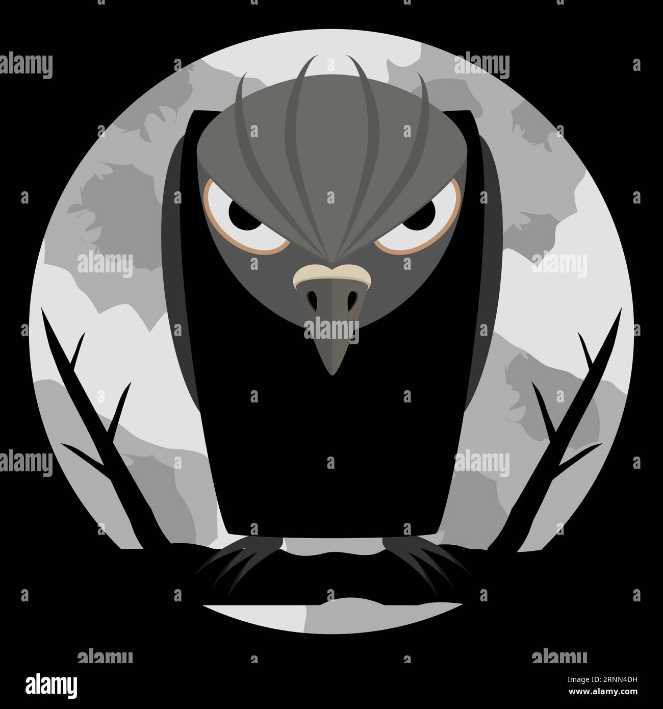 Black raven with scary eyes and sharp claws on night background and of ...