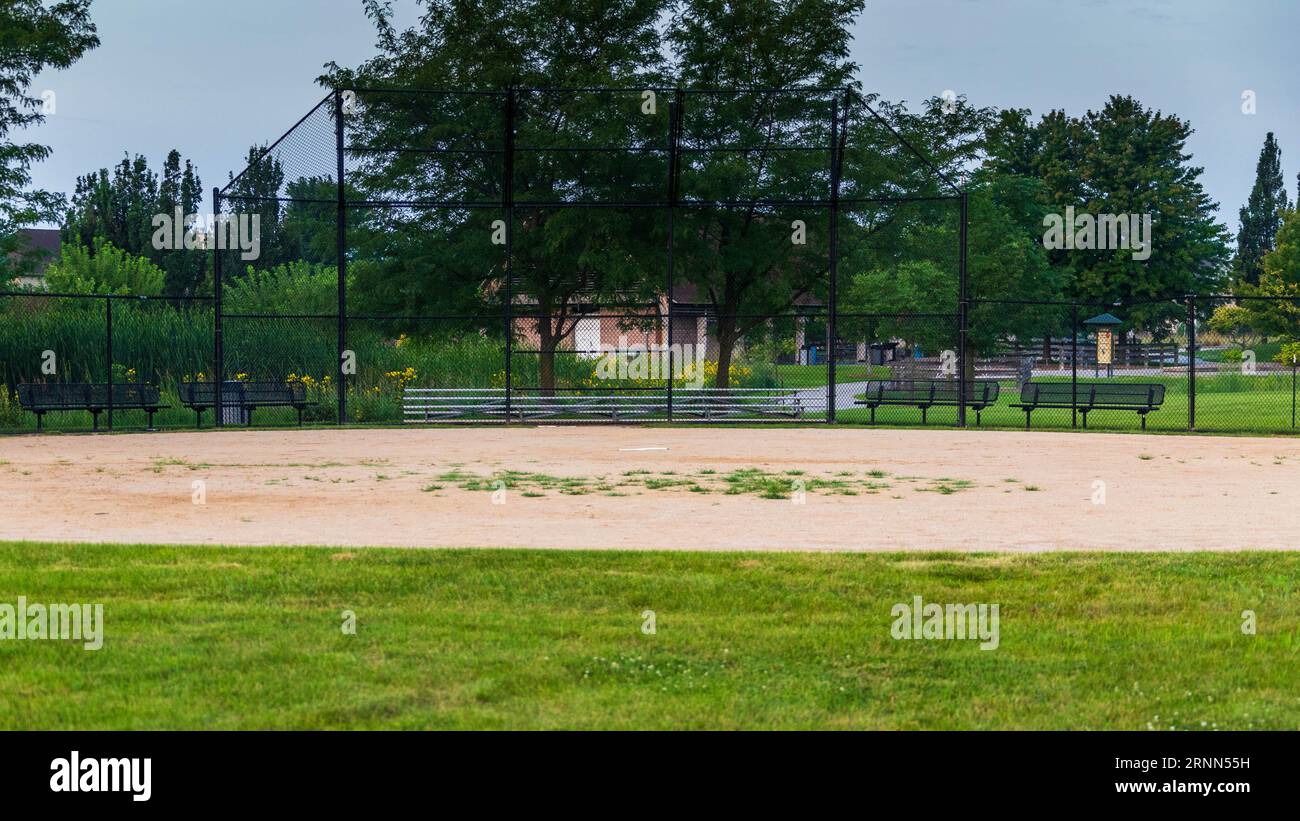 looking in towards Homeplate of this baseball field from center field ...