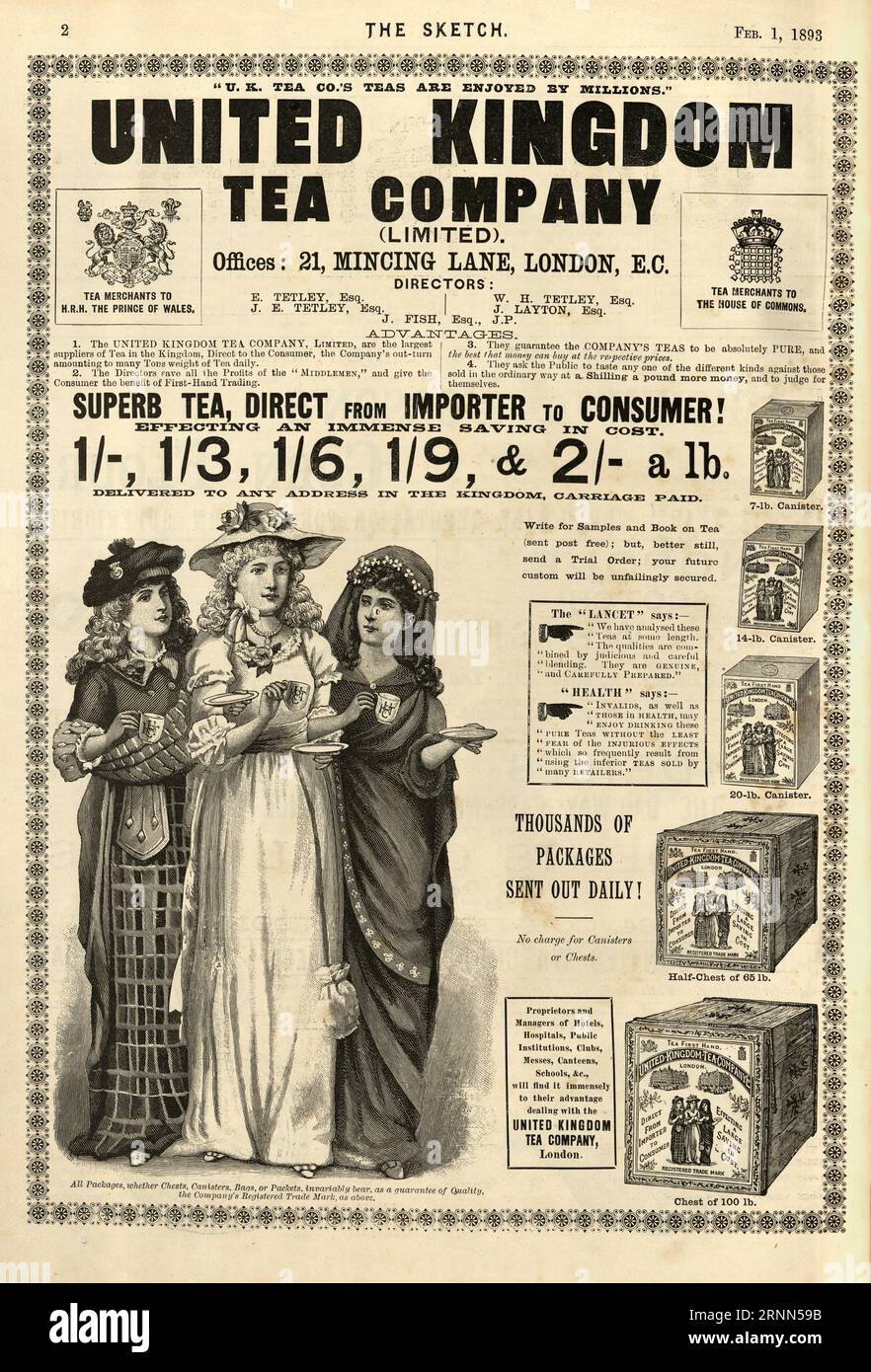 Victorian newspaper advert for the United Kingdom Tea Company, 1890s ...